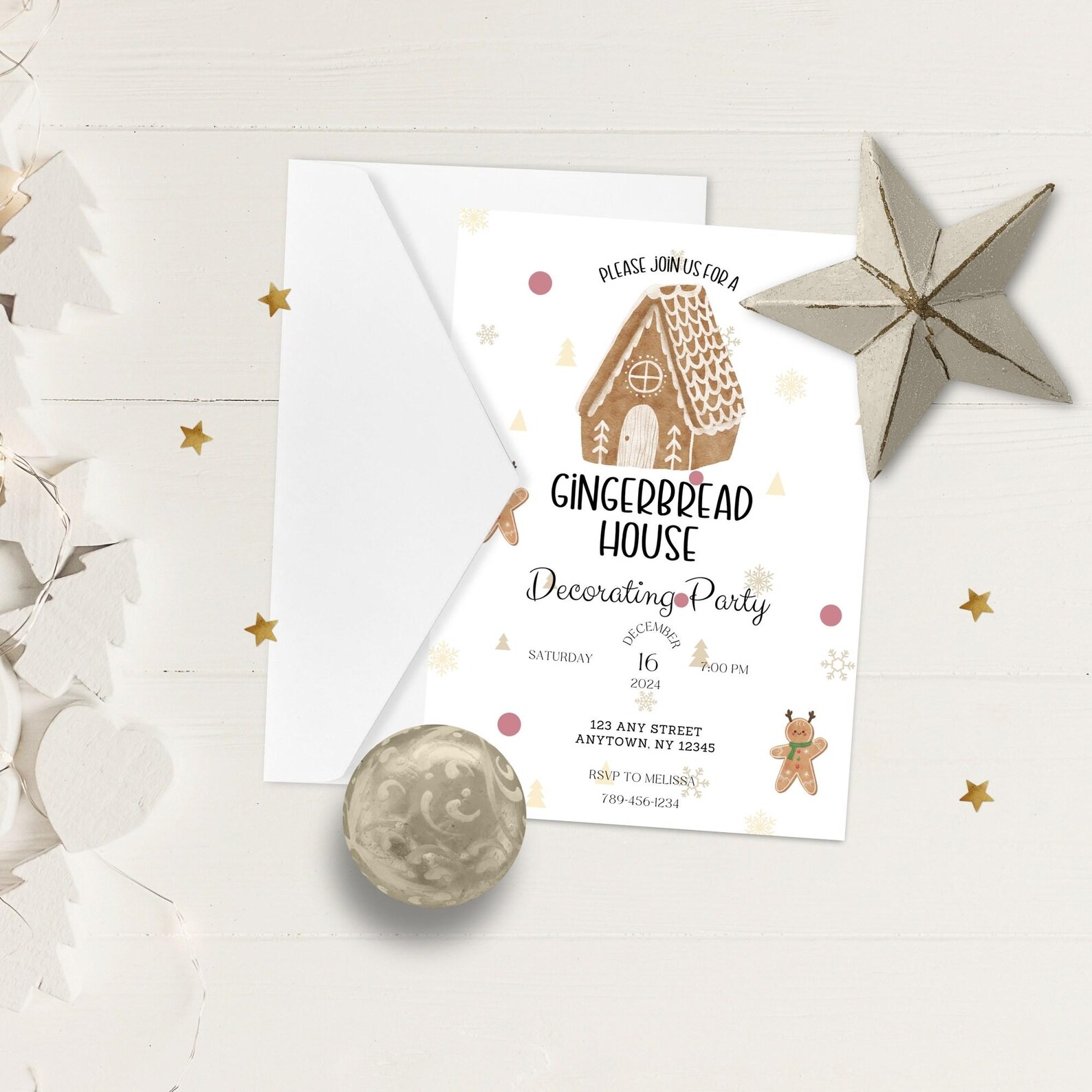 Editable Gingerbread House Decorating Party Invitation Canva Template ...