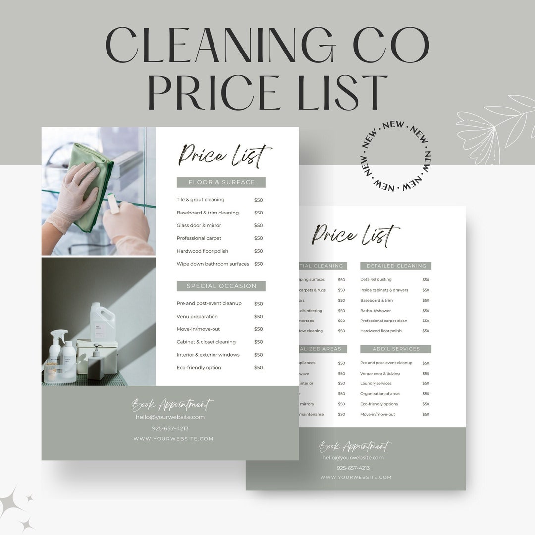 Cleaning Service List Cleaning Business Price Template Professional ...