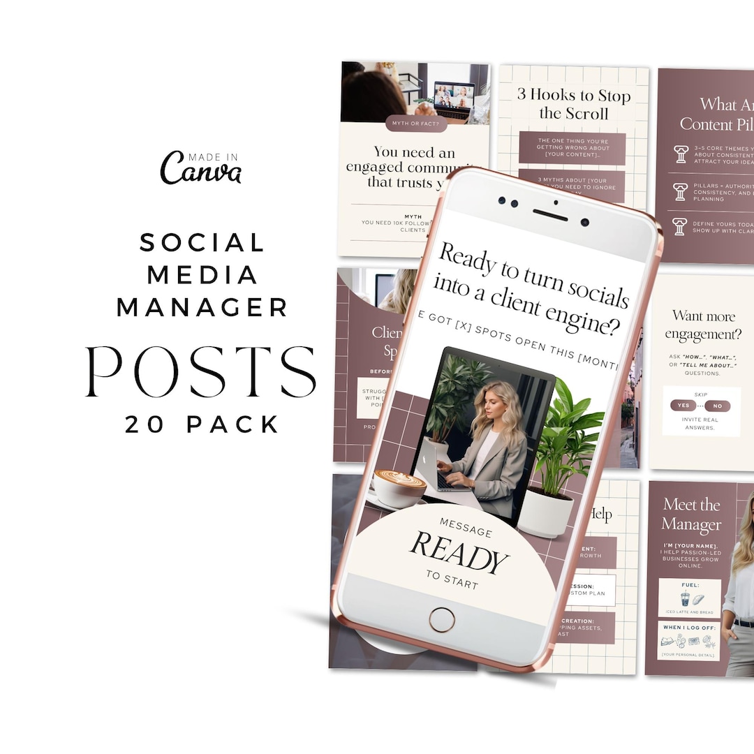 Social Media Manager Canva Template, 20 Editable Instagram Post ...