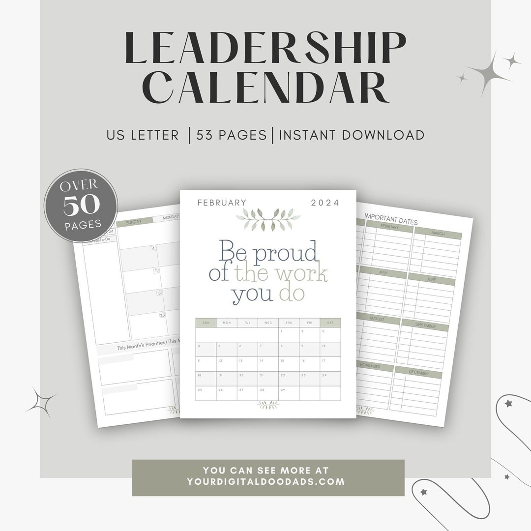 2024 Printable Leadership Quotes Calendar Monthly Motivational Planner ...