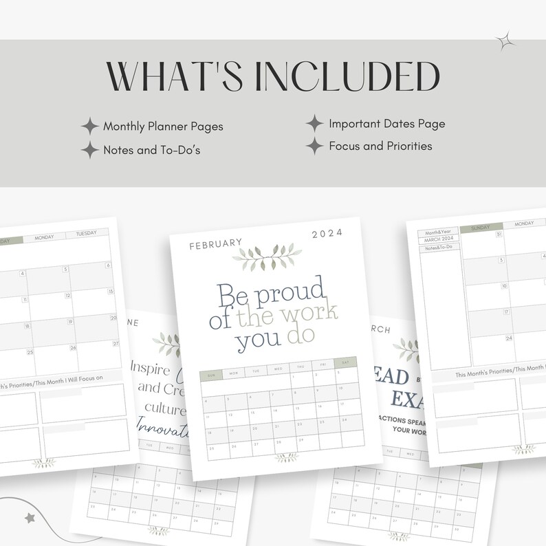 2024 Printable Leadership Quotes Calendar Monthly Motivational Planner ...