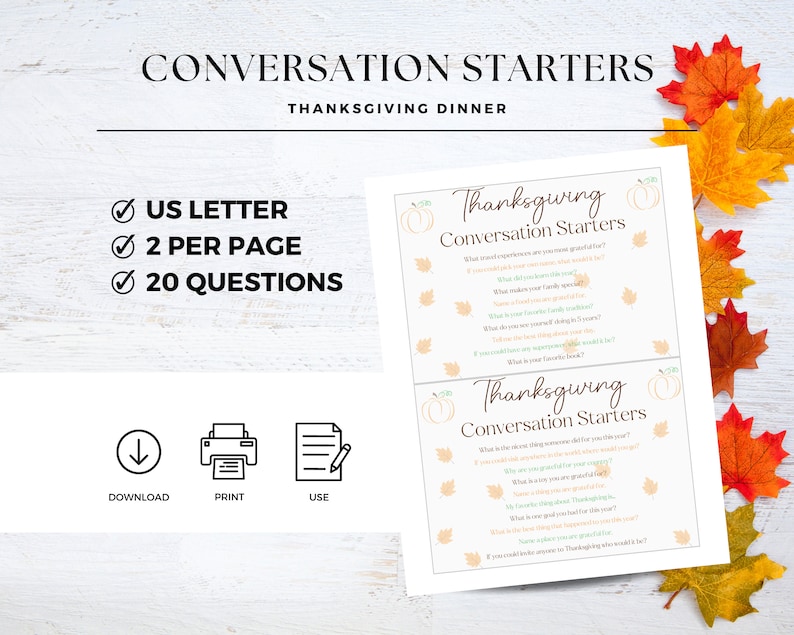 Thanksgiving Conversation Starters, Thanksgiving Icebreaker Game ...
