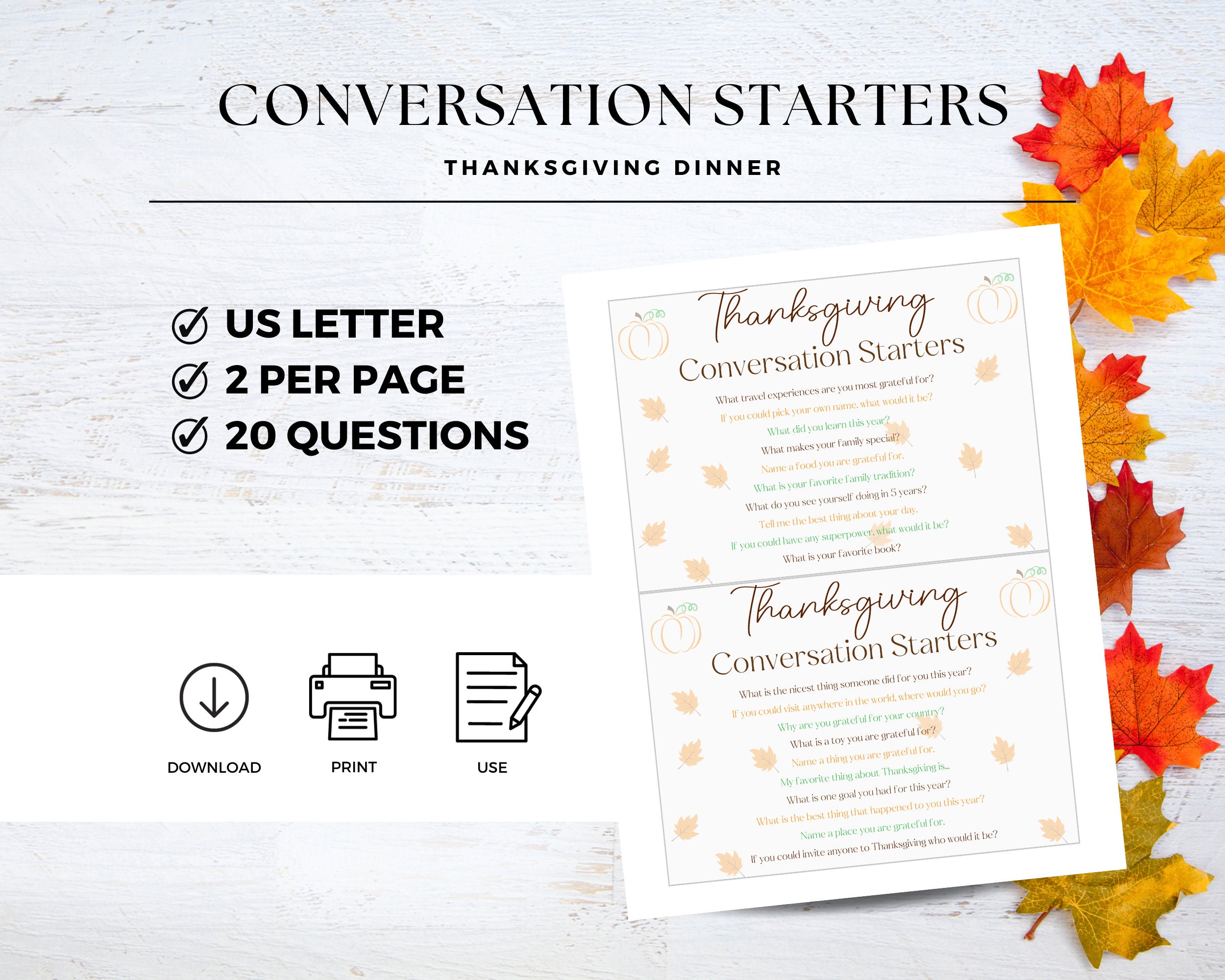 Thanksgiving Conversation Starters, Thanksgiving Icebreaker Game ...