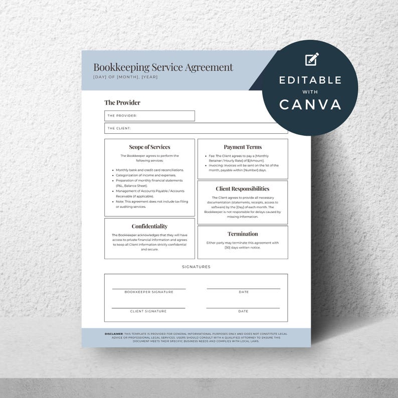 Bookkeeper Template, Bookkeeping Client Paperwork, Service Terms ...