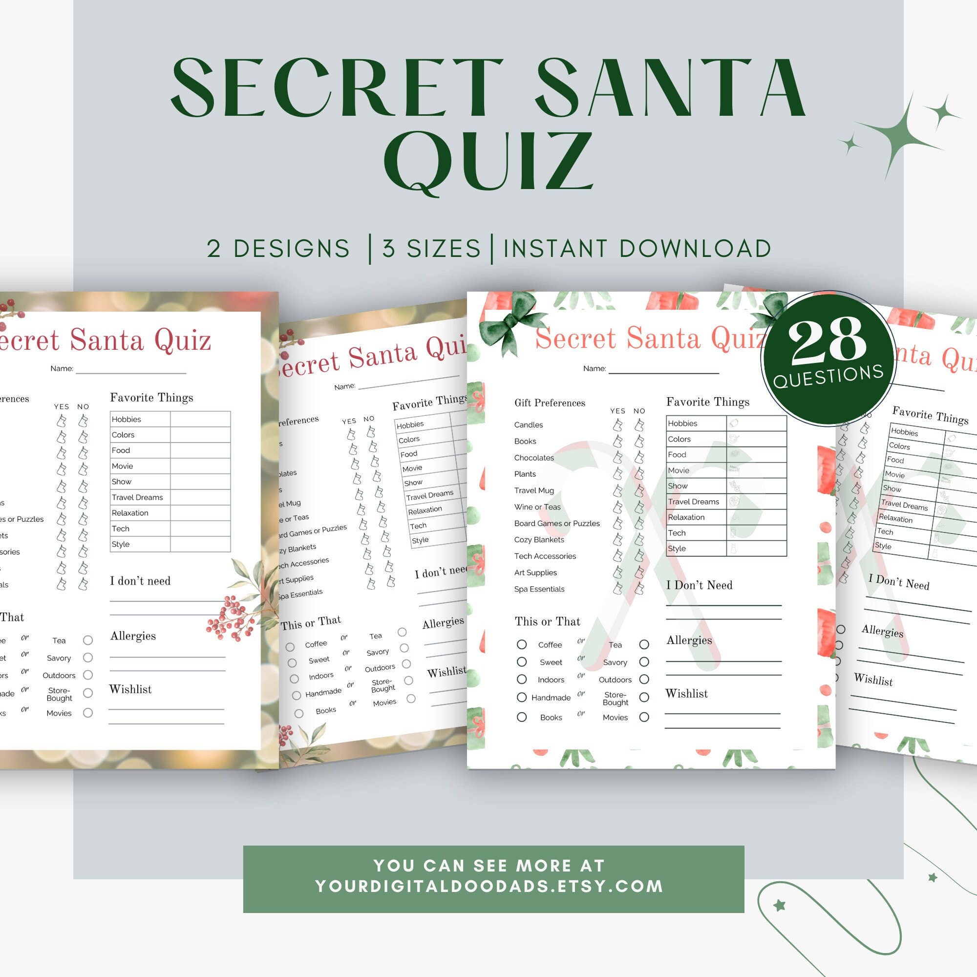 Printable Secret Santa Quiz, Holiday Gift Exchange Form, Office Party ...