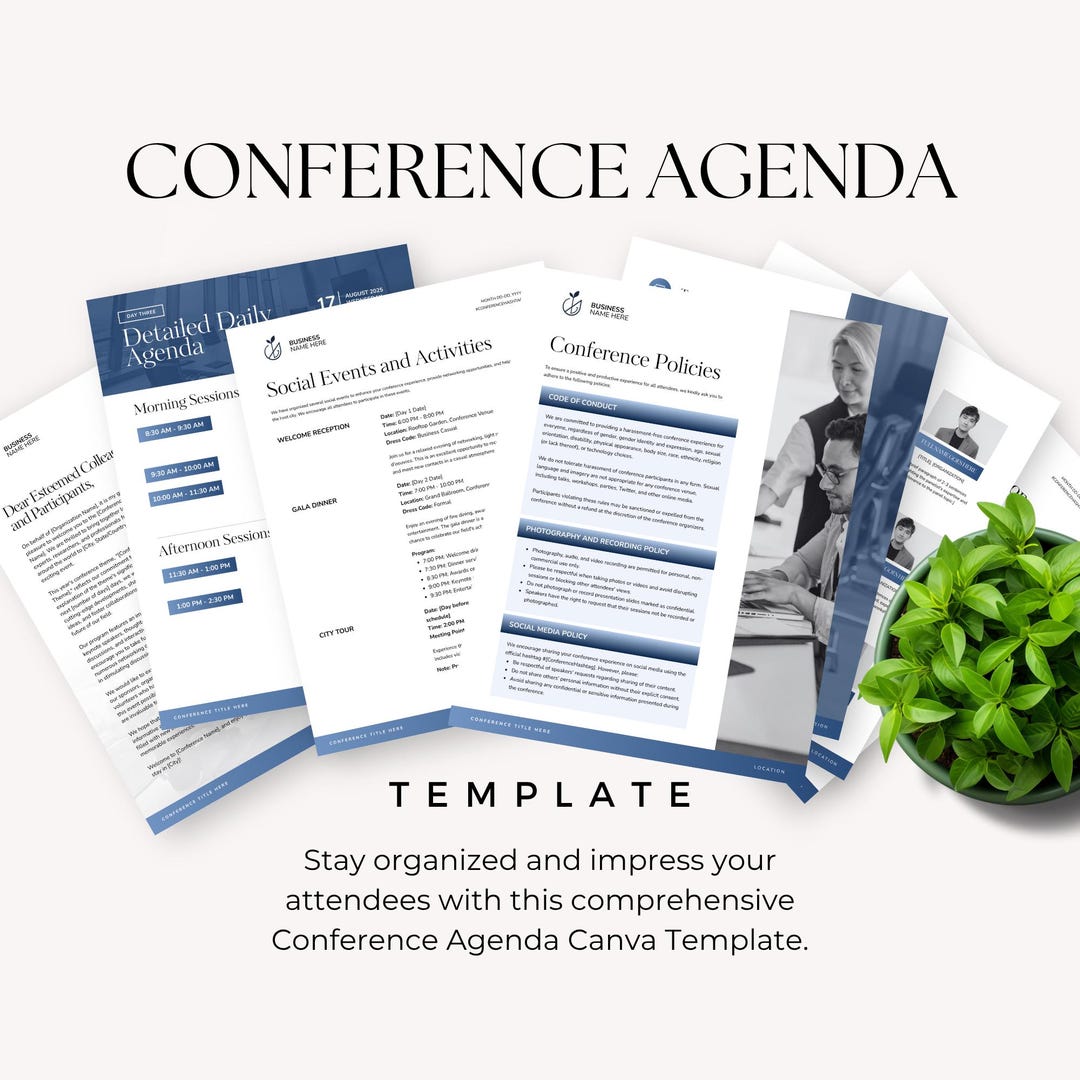 Conference Agenda Canva Template, Printable Brochure, Meeting Agenda ...