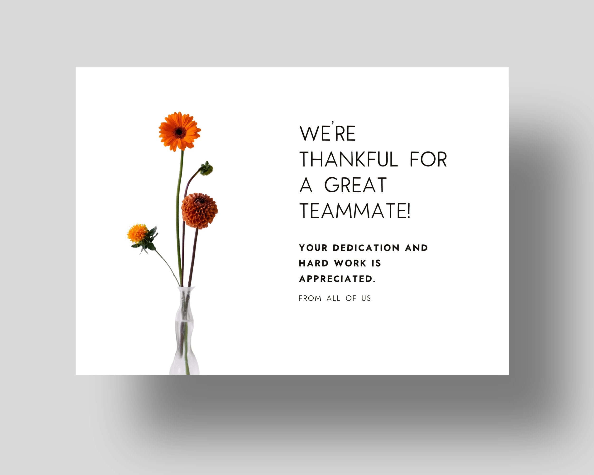 Thank You Card for Teammate, Grateful Coworker Instant Download ...