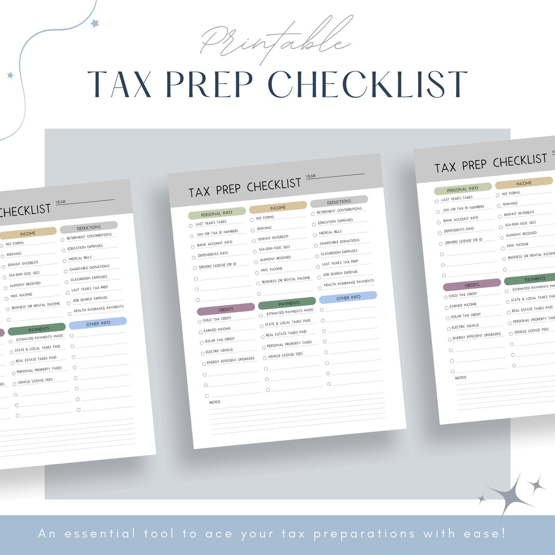 Tax Prep Checklist Financial Preparation Printable to Stay Organized ...