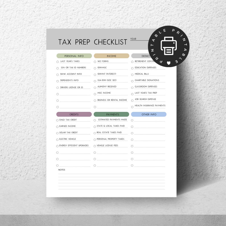 Tax Prep Checklist Financial Preparation Printable to Stay Organized ...
