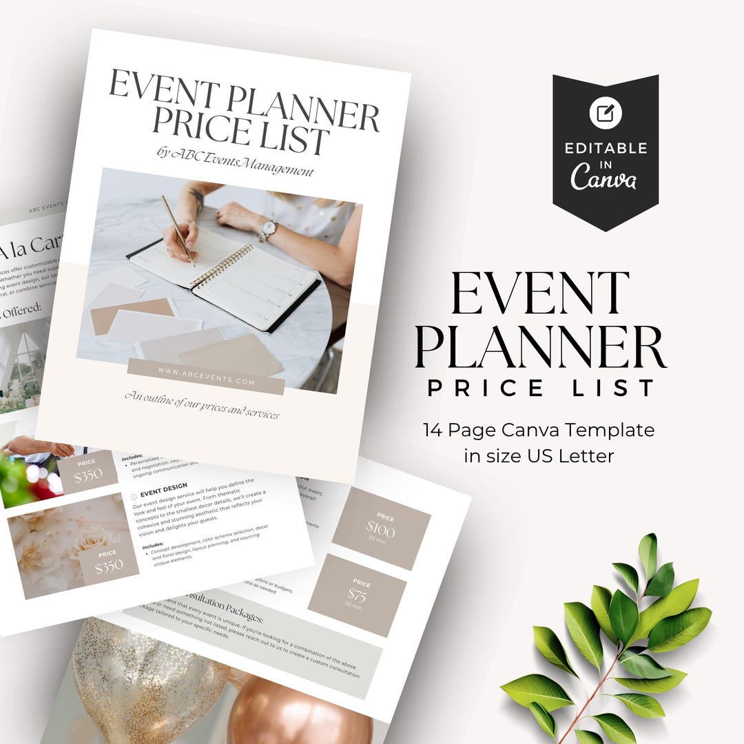 Event Planner Price List Canva Template, Editable Pricing Guide ...