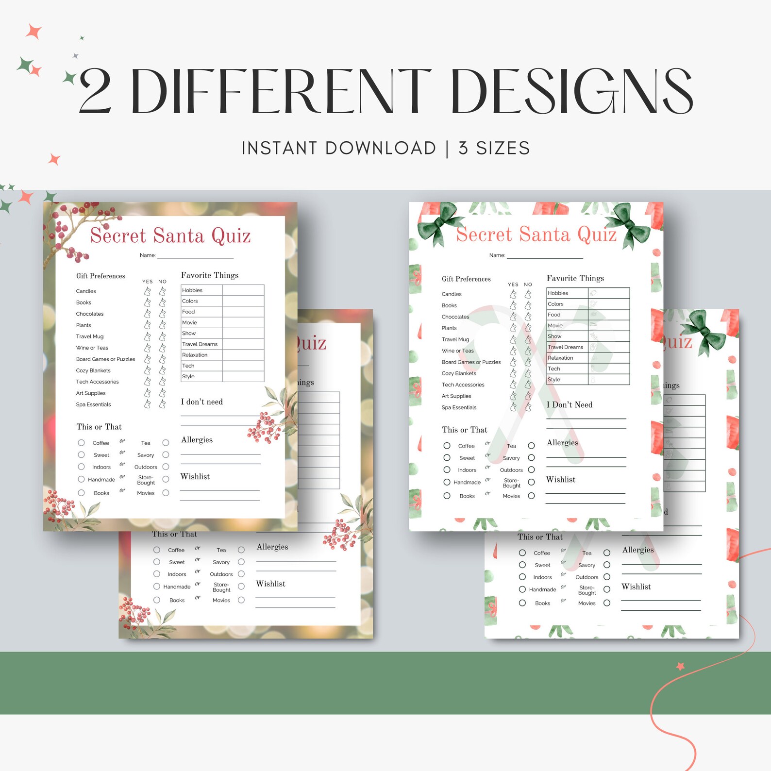 Printable Secret Santa Quiz, Holiday Gift Exchange Form, Office Party ...