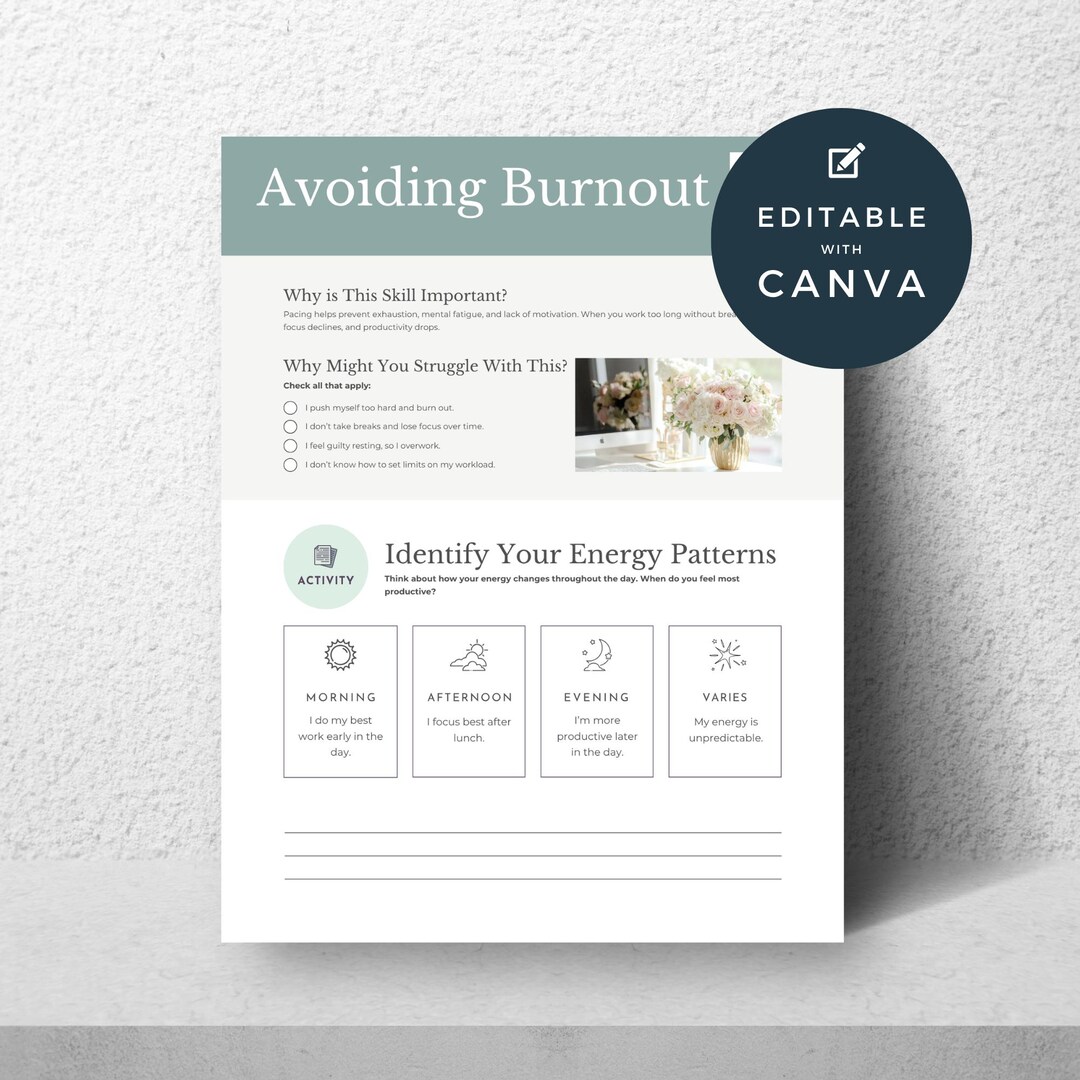 Burnout Prevention Worksheets: Mental Health Coaching Tools (canva ...