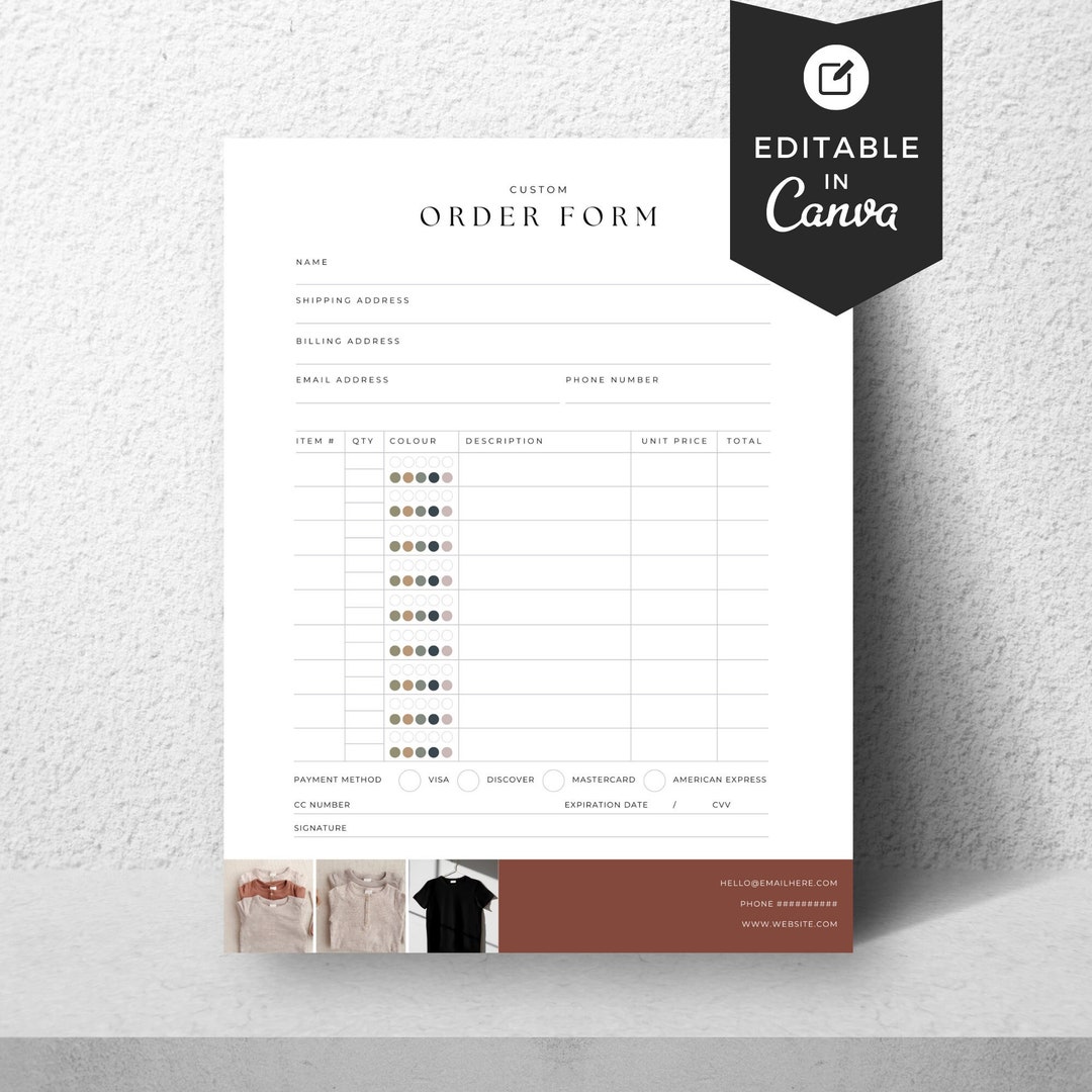 Custom Order Form Template for Small Business, Editable Craft Shop ...