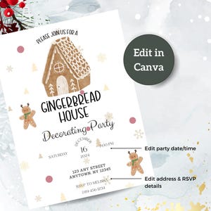 Editable Gingerbread House Decorating Party Invitation Canva Template ...