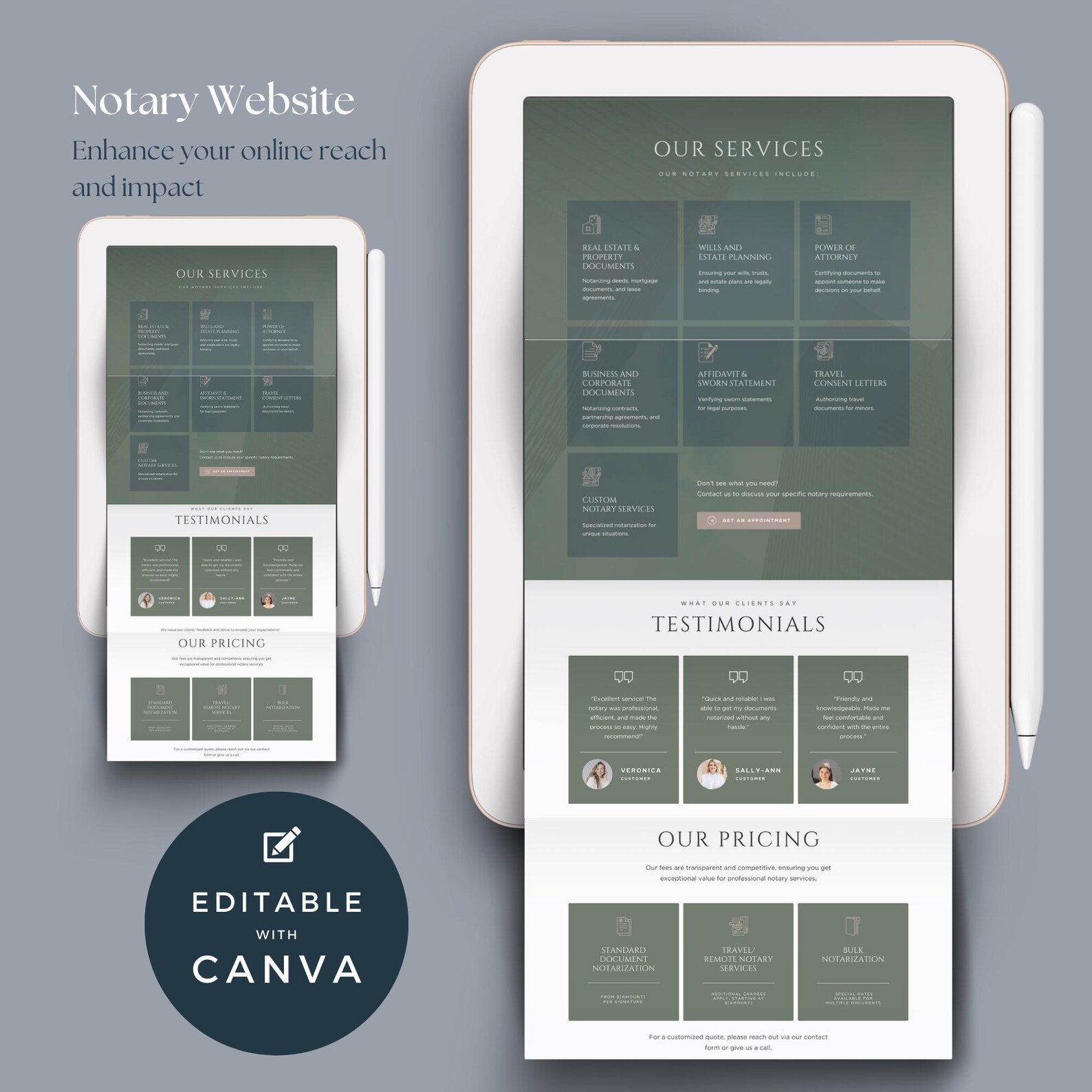 Editable Notary Website Canva Template for Professional Notary and ...