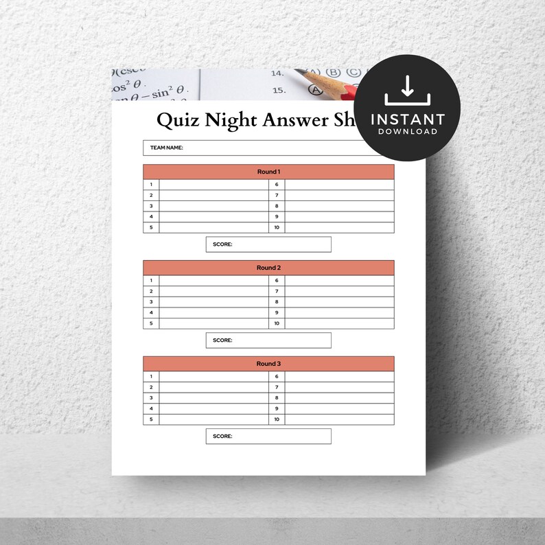 Quiz Night Answer Sheet, Work Party Game, Trivia Player Answer Card ...