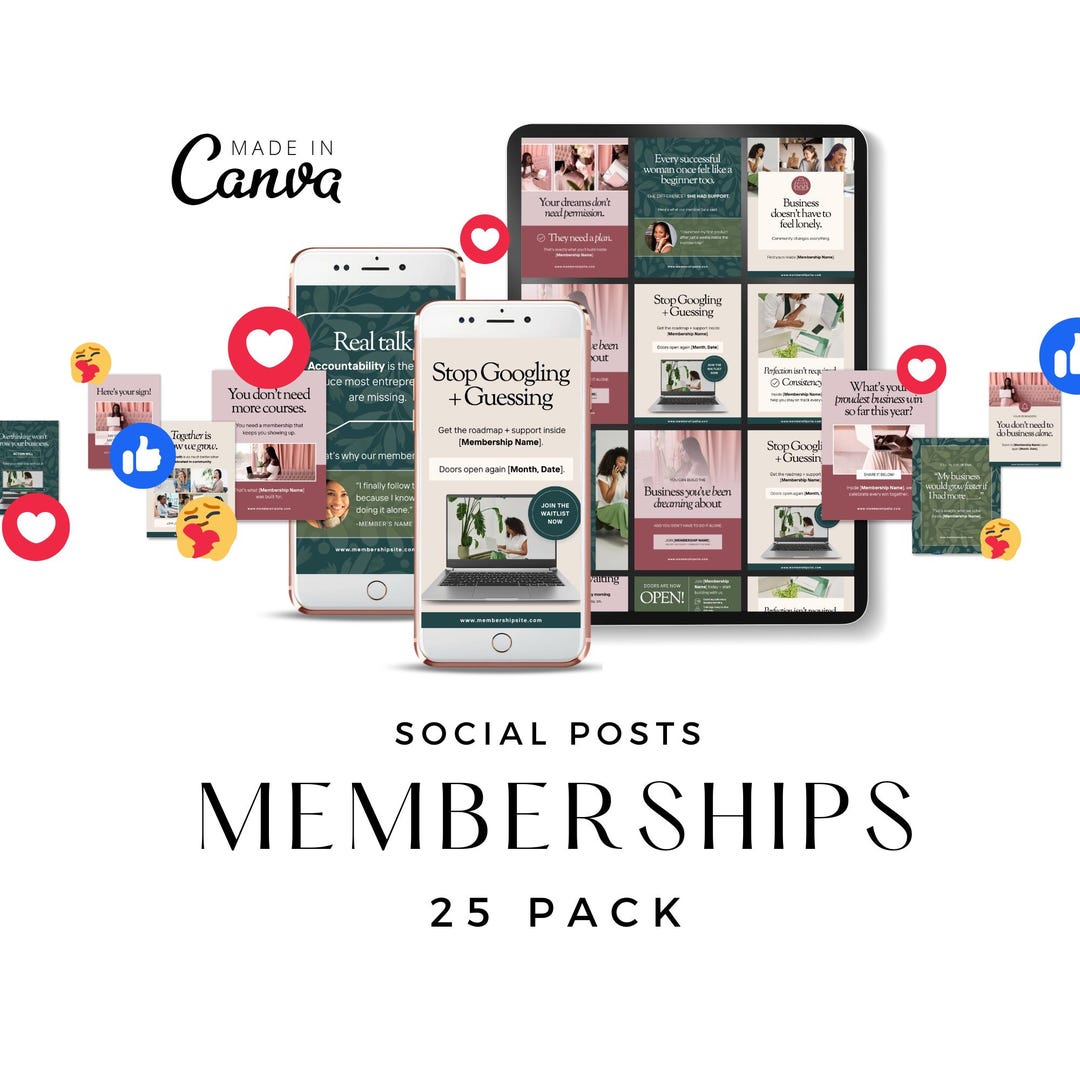 Membership Posts Social Media Content Template, Canva Marketing Social ...