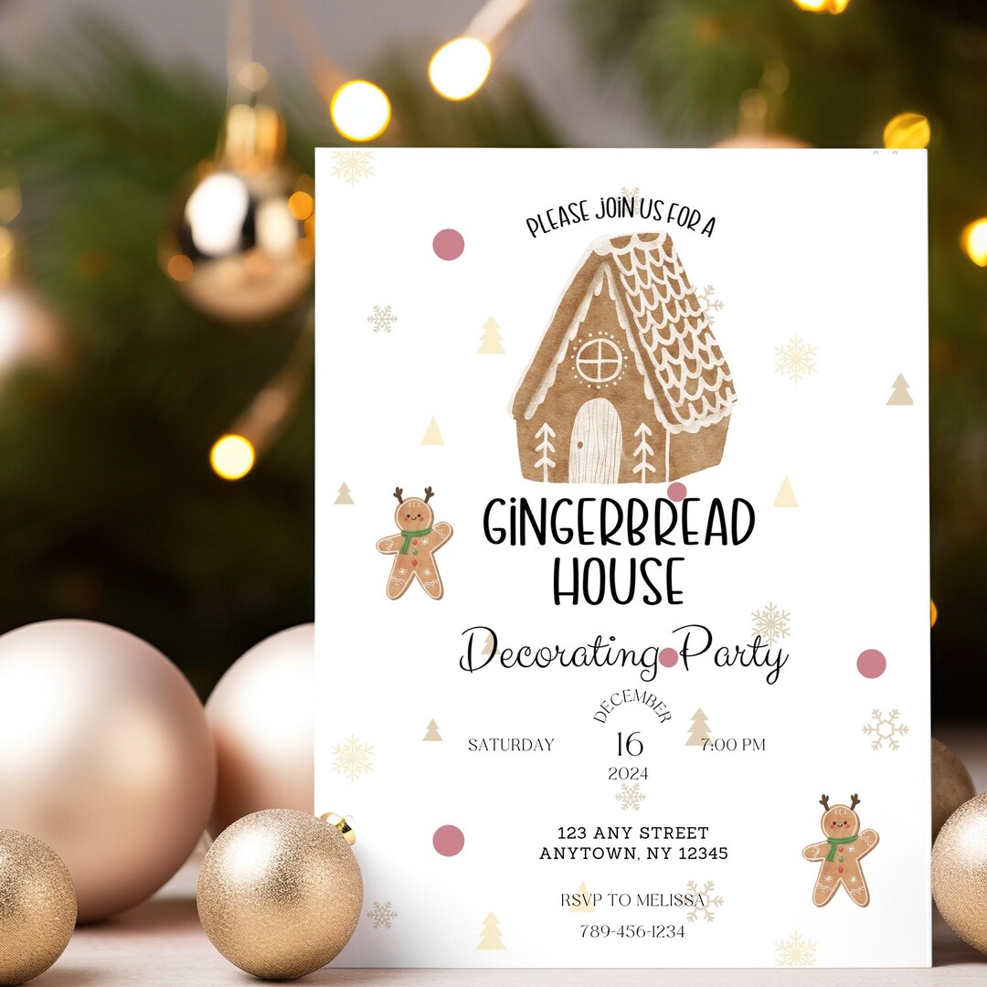 Editable Gingerbread House Decorating Party Invitation Canva Template ...