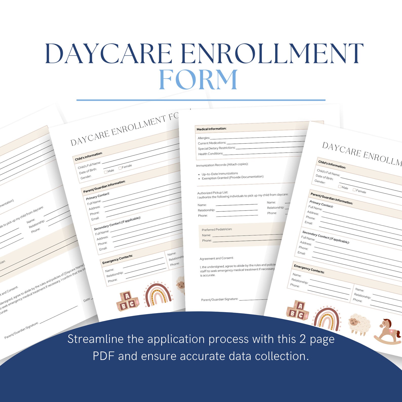 Daycare Enrollment Form PDF, Child Care Registration, Daycare Form ...
