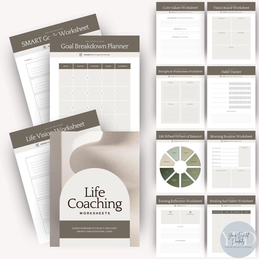 Life Coaching Worksheets Canva Template, Therapy Tools, Self Help ...