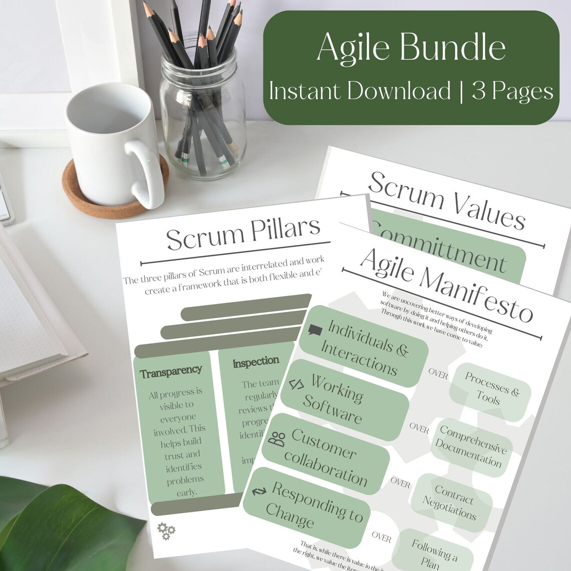 Agile Templates Bundle Agile Manifesto Scrum Pillars Scrum Values Scrum ...