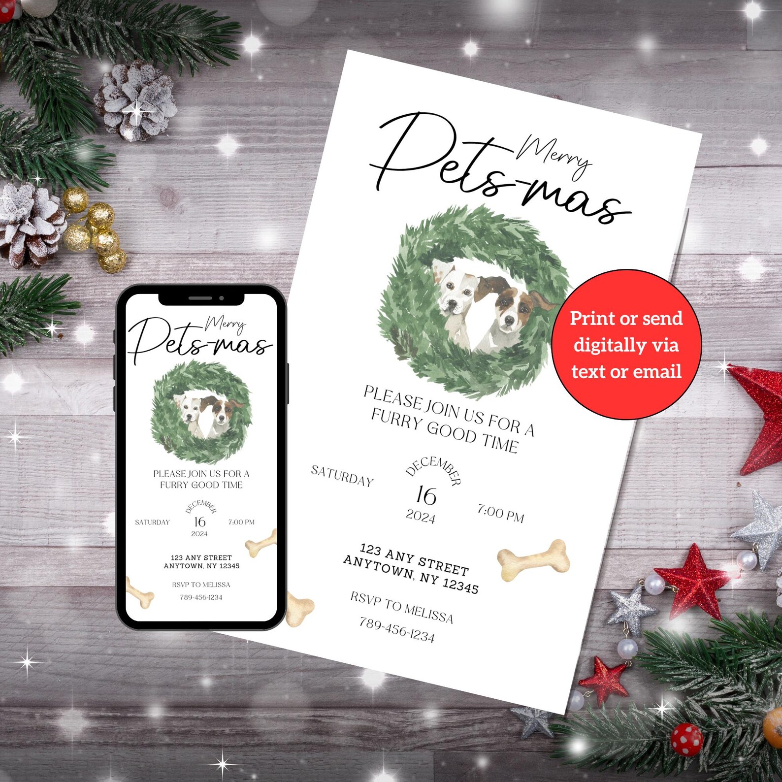 Editable Pet Christmas Party Invitation Holiday Party Invite Template ...