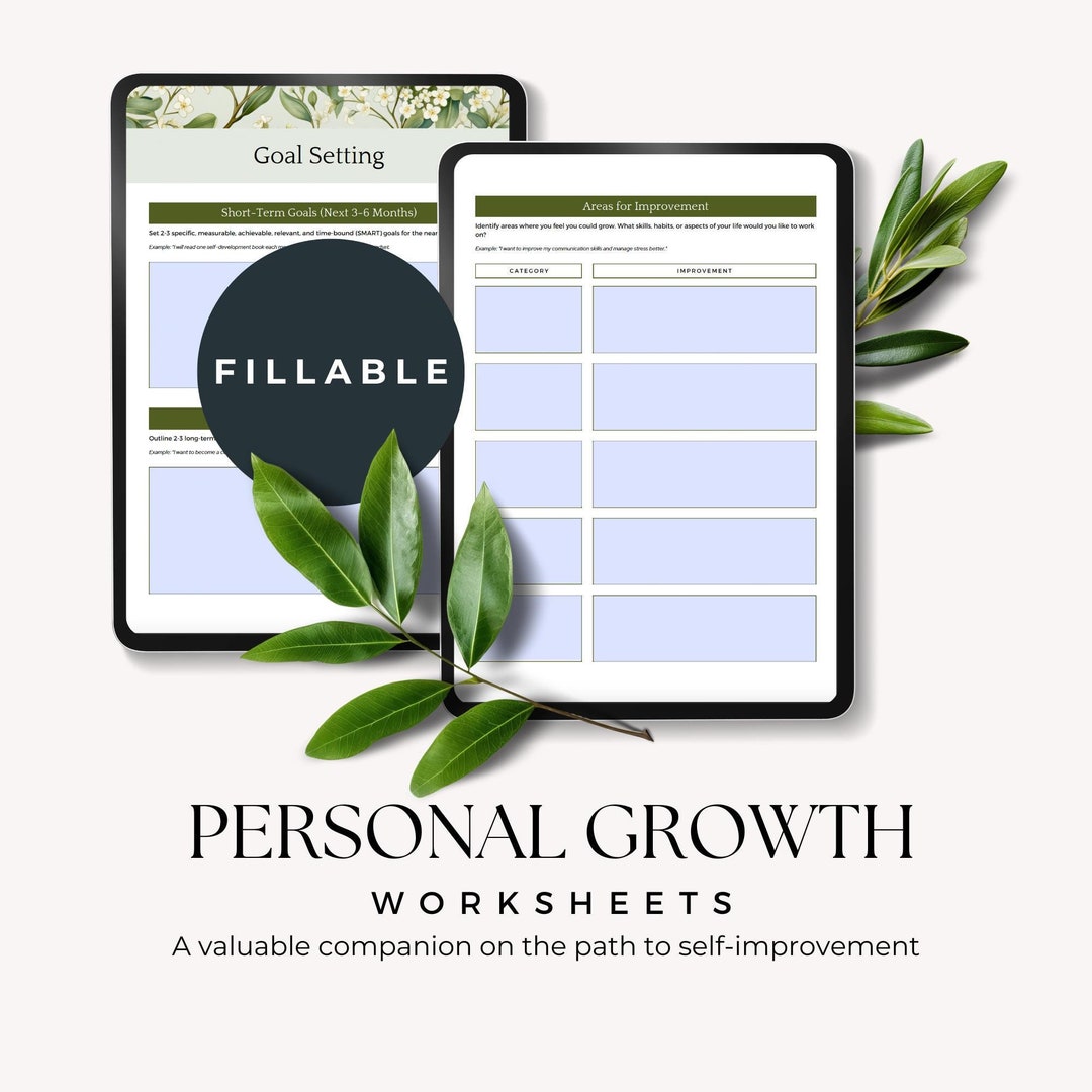 Fillable Personal Growth Worksheets, Self Improvement Planner, Personal ...