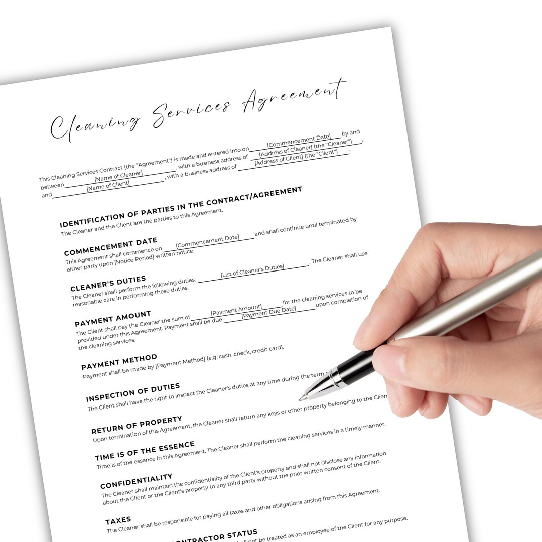 Editable Cleaning Contract Template for Residential & Commercial ...