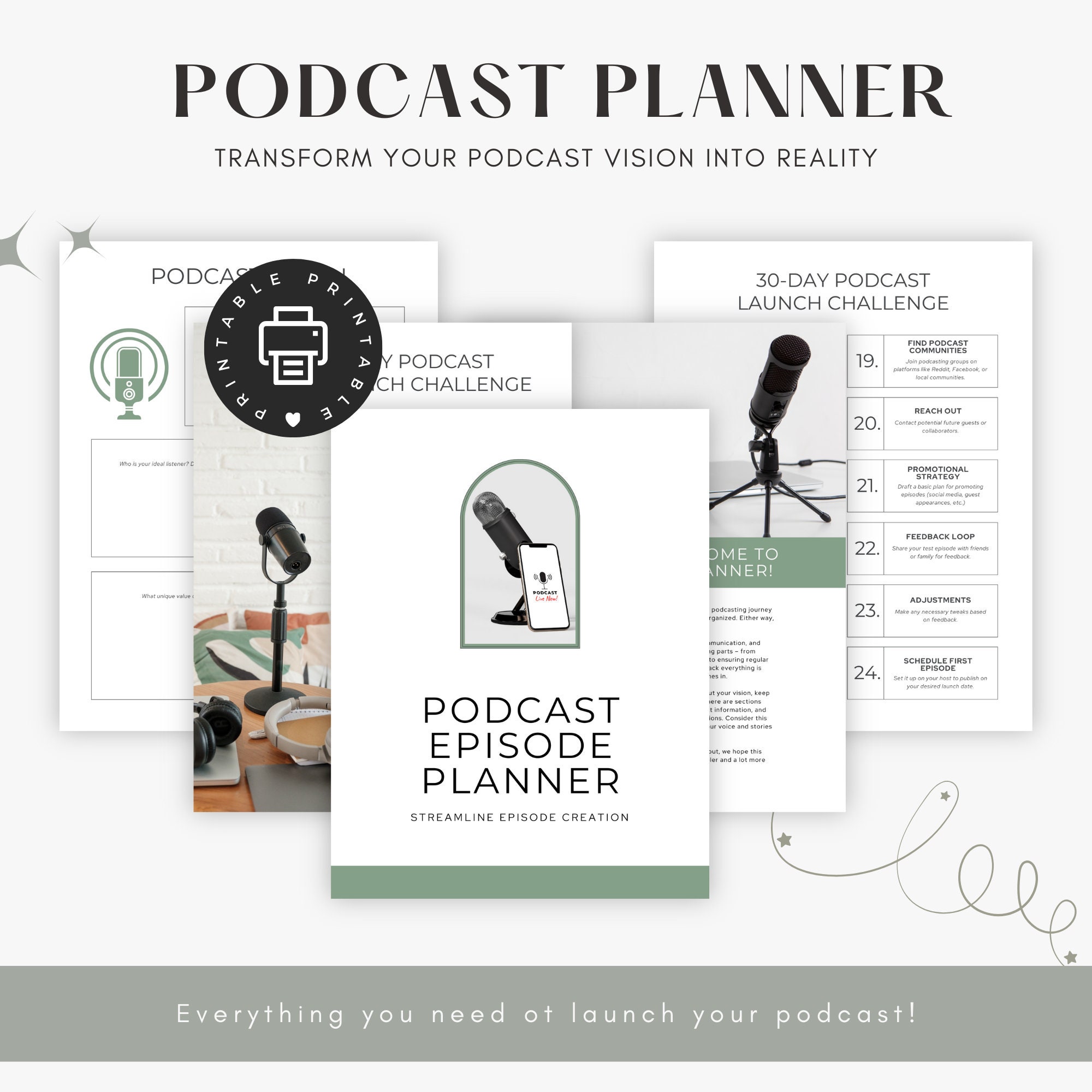 Podcast Episode Planner Printable Content Calendar Worksheet Interview ...