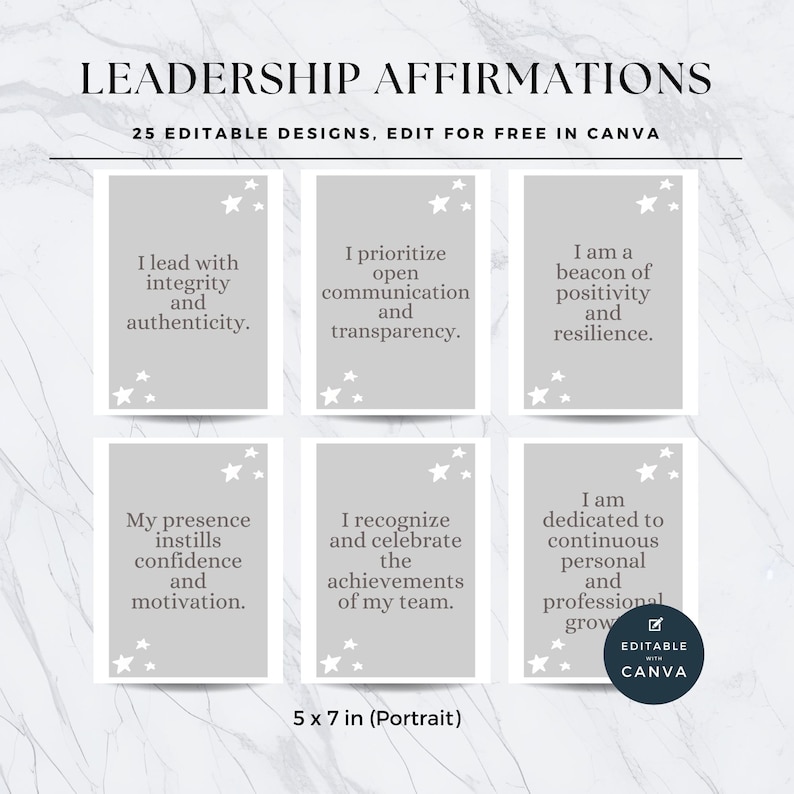 Printable Leadership Affirmation Cards, Editable Daily Affirmations for ...