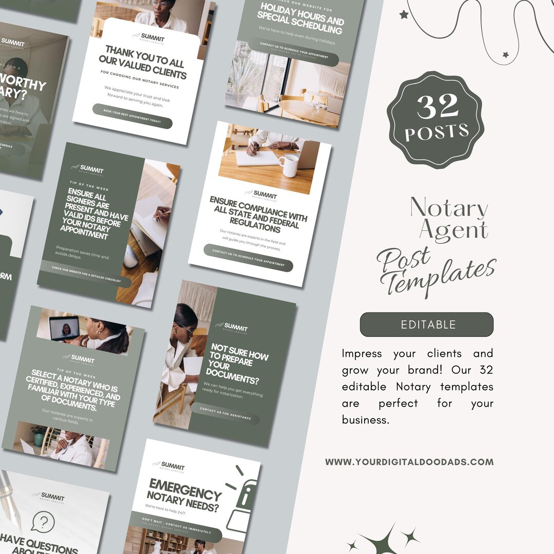 Notary Social Media Post Template for Canva, Editable Notary Business ...