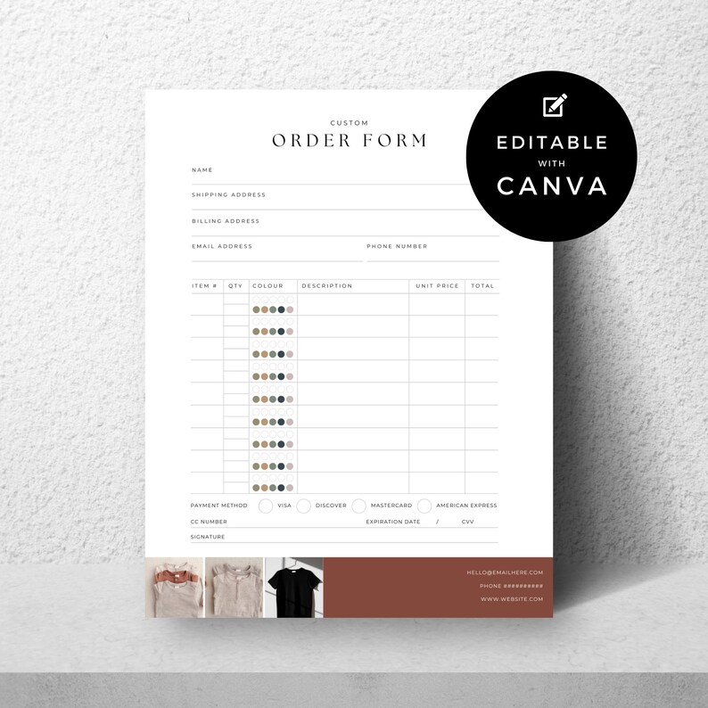Custom Order Form Template for Small Business Editable Craft Shop ...