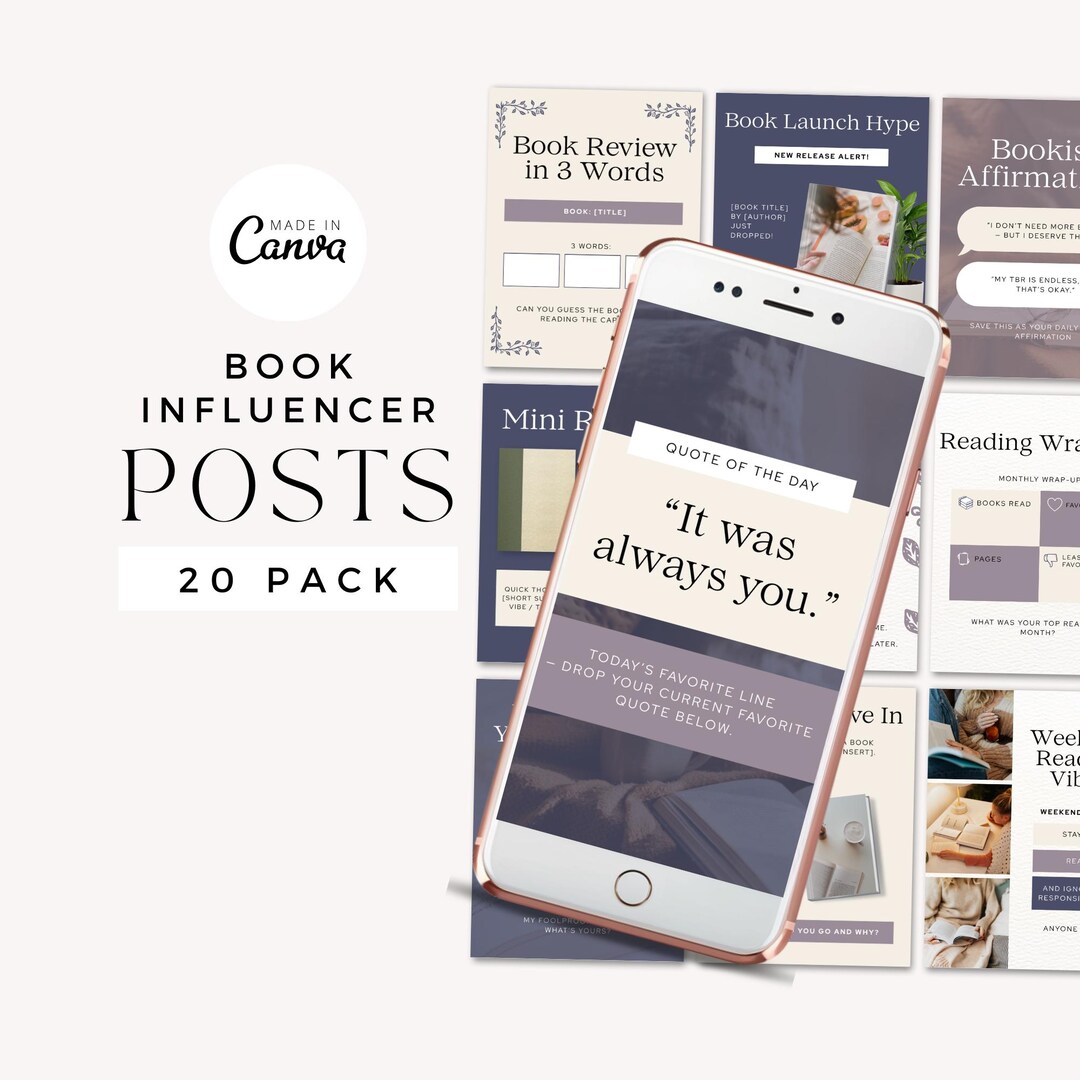 Book Influencer Canva Posts, Bookstagram Set, TBR Template, Book Review ...