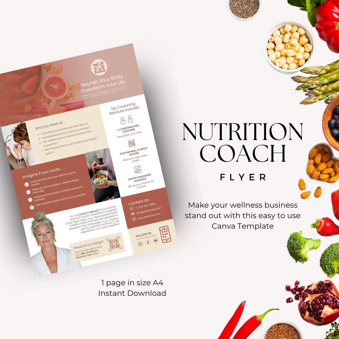 Nutrition Coach Flyer Canva Template, Wellness Coach Health Handout ...