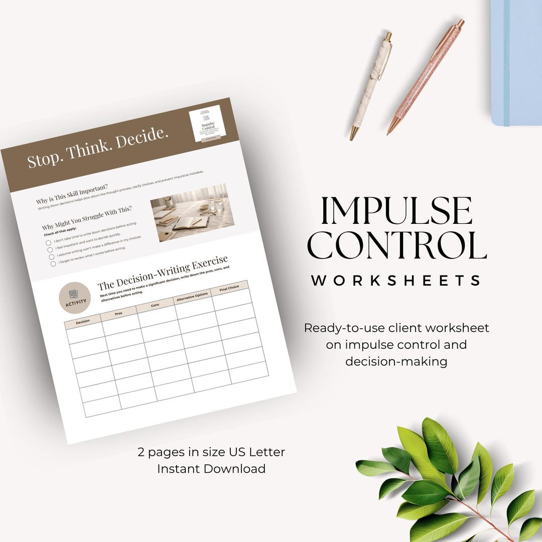 Impulse Control Worksheet, Decision Making Printable, Pros & Cons ...