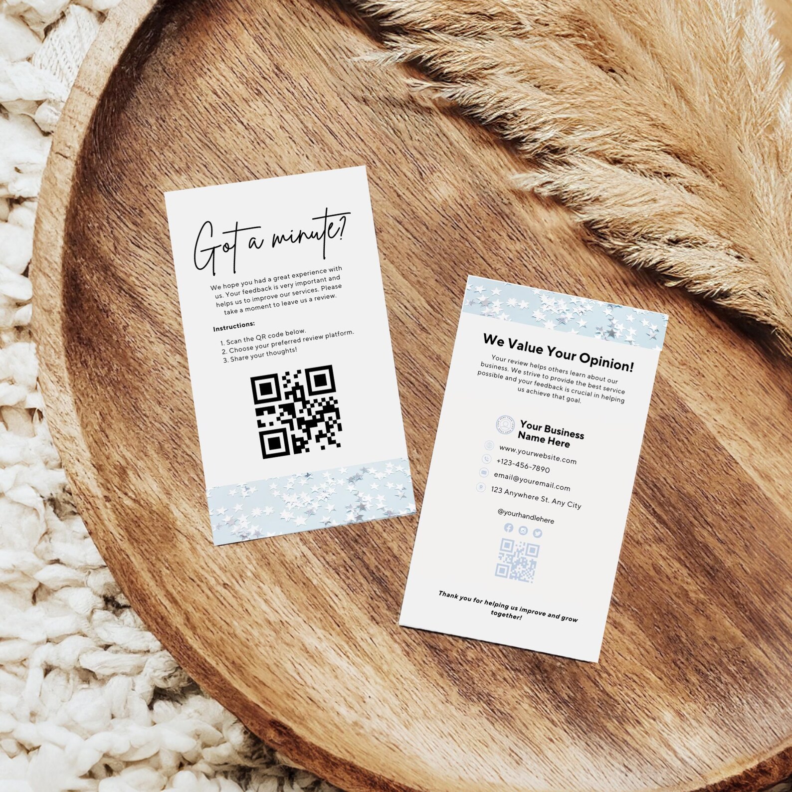 Custom QR Code Leave a Review Card Canva Template, Editable Small ...