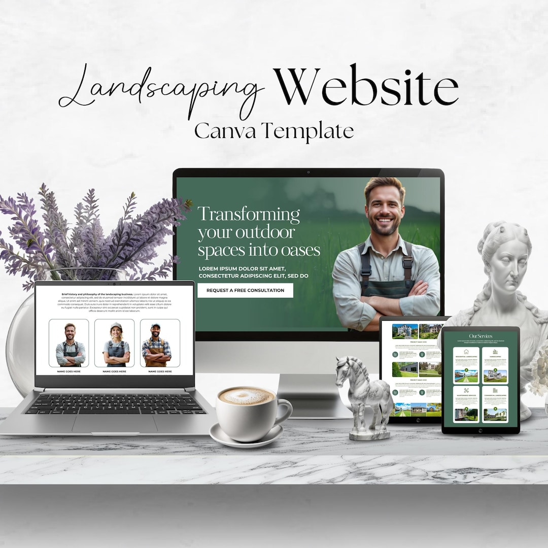 Landscaping Website Template for Canva, Lawn Care Business Website ...