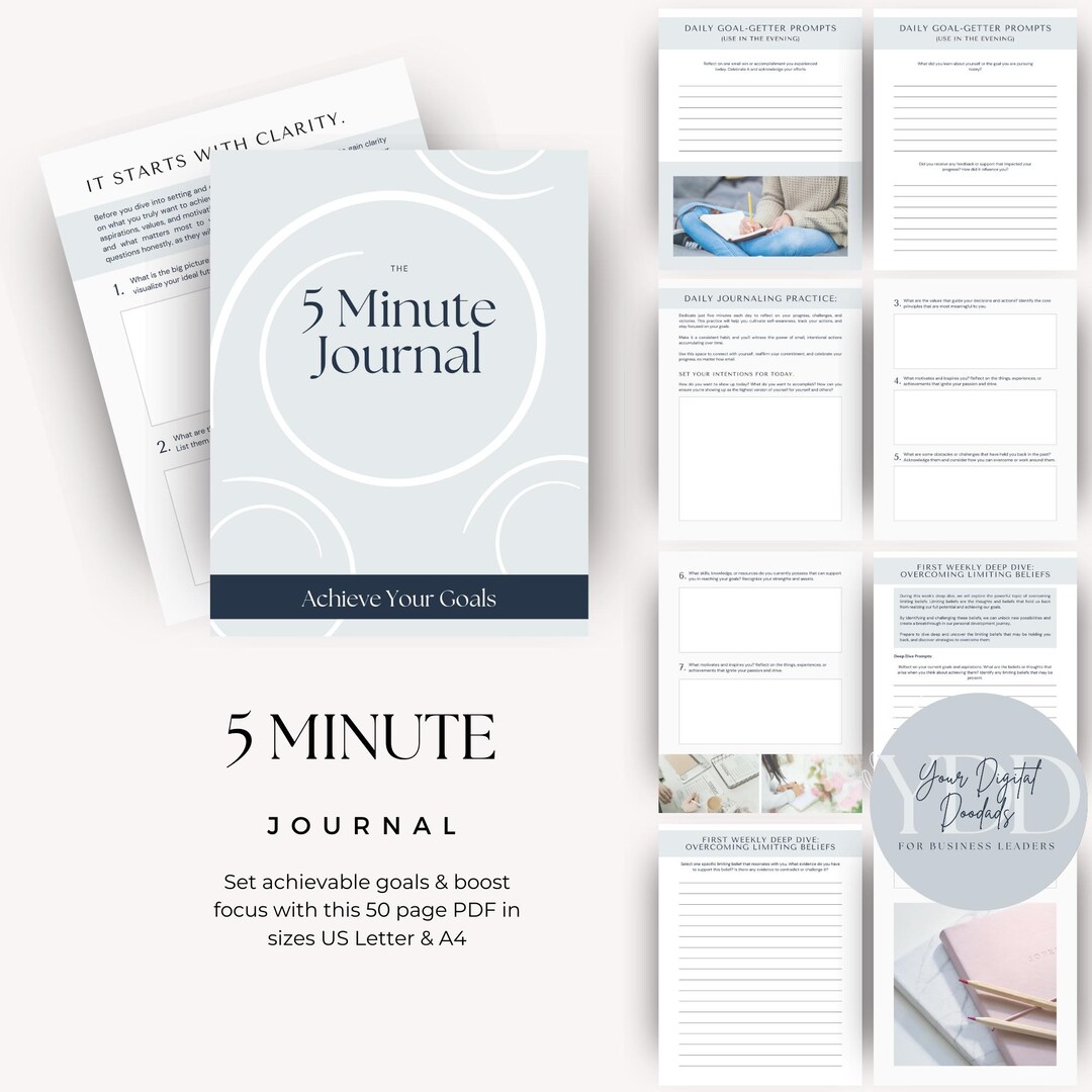 5 Minute Journal Printable PDF, Daily Reflection Journal, Diary Page ...