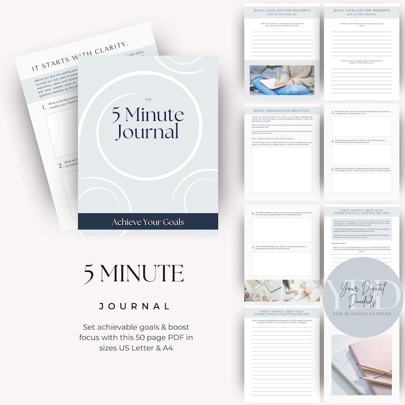 5 Minute Journal Printable PDF, Daily Reflection Journal, Diary Page ...