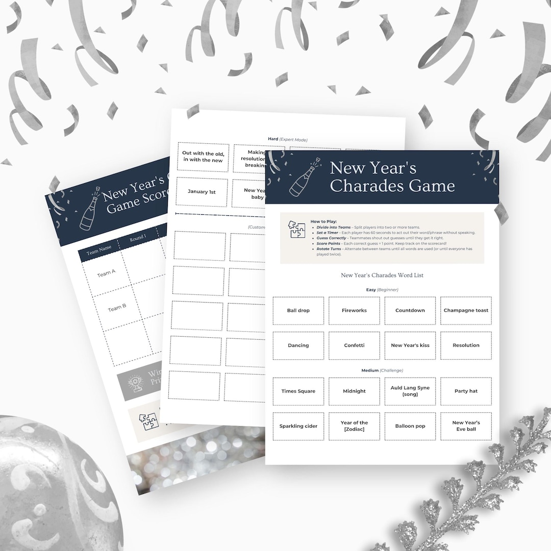 Printable NYE Workplace Game, 2026 New Year Charades, Work Party Canva ...