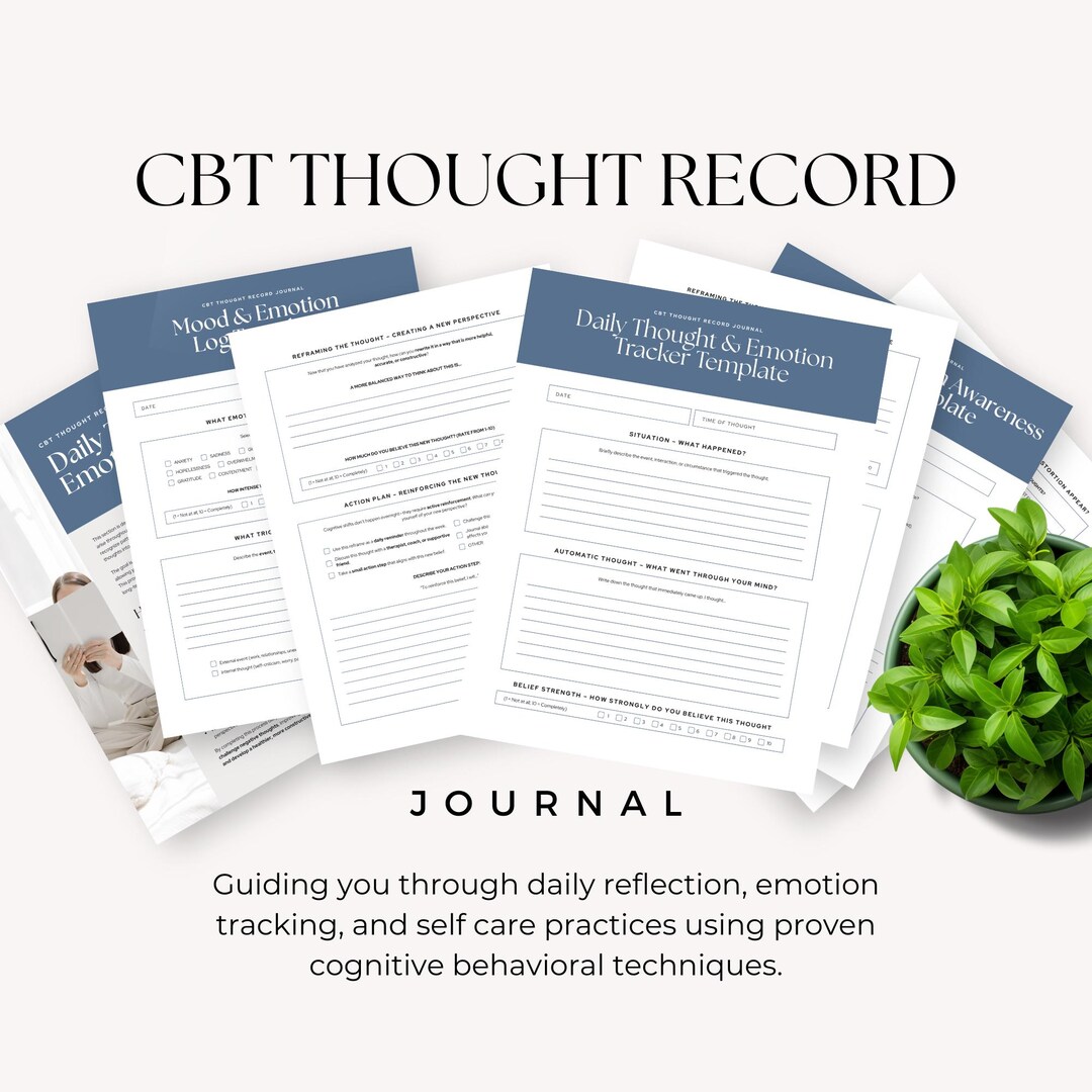 CBT Thought Record Journal, Anxiety Relief Therapy Tracker, Self Care ...