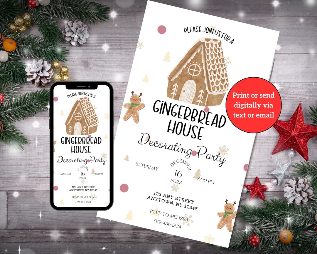 Editable Gingerbread House Decorating Party Invitation, Christmas Party ...