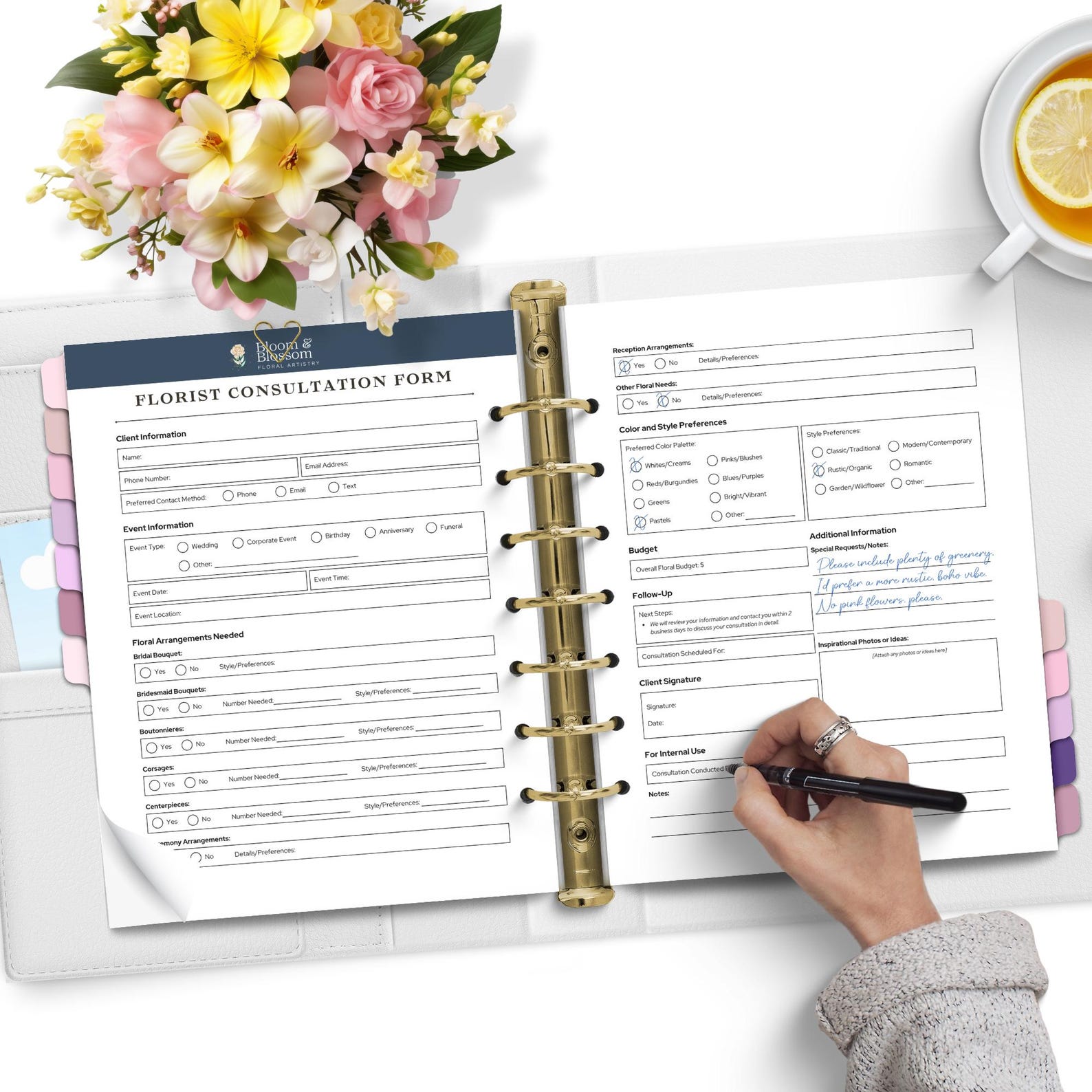 Florist Consultation Form Template, Editable Wedding Flower Planner ...