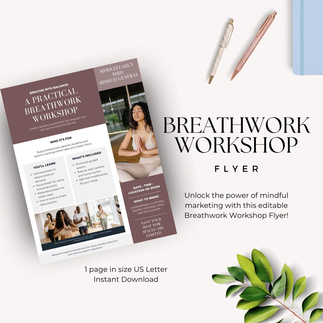 Breathwork Workshop Poster, Editable Event Sheet, Wellness Meditation ...