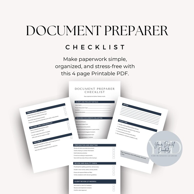 Document Preparer Business Checklist, Document Organizer Client Tasks ...