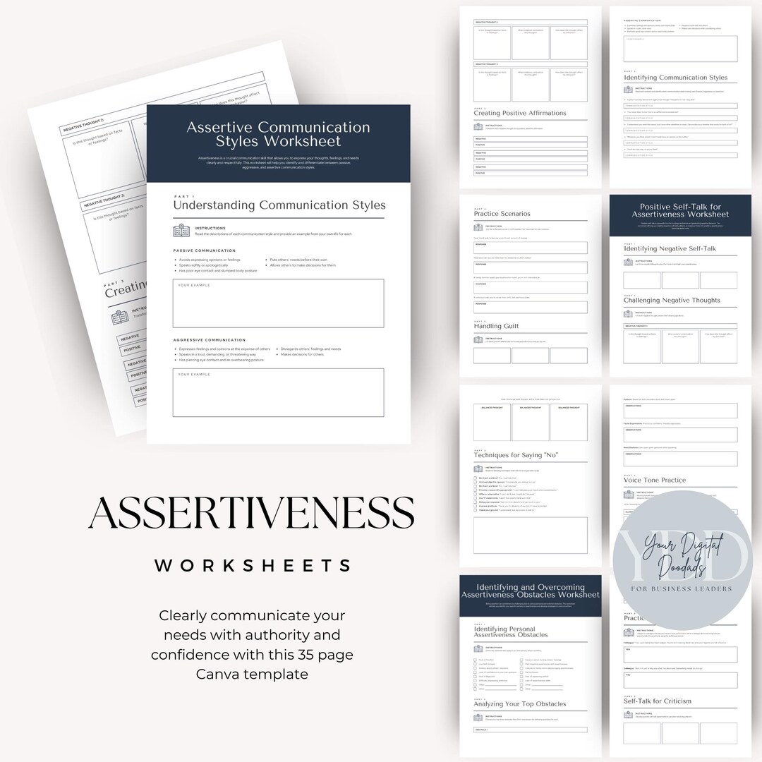 Assertiveness Worksheet Printable Canva Template, 35 Pg Digital ...