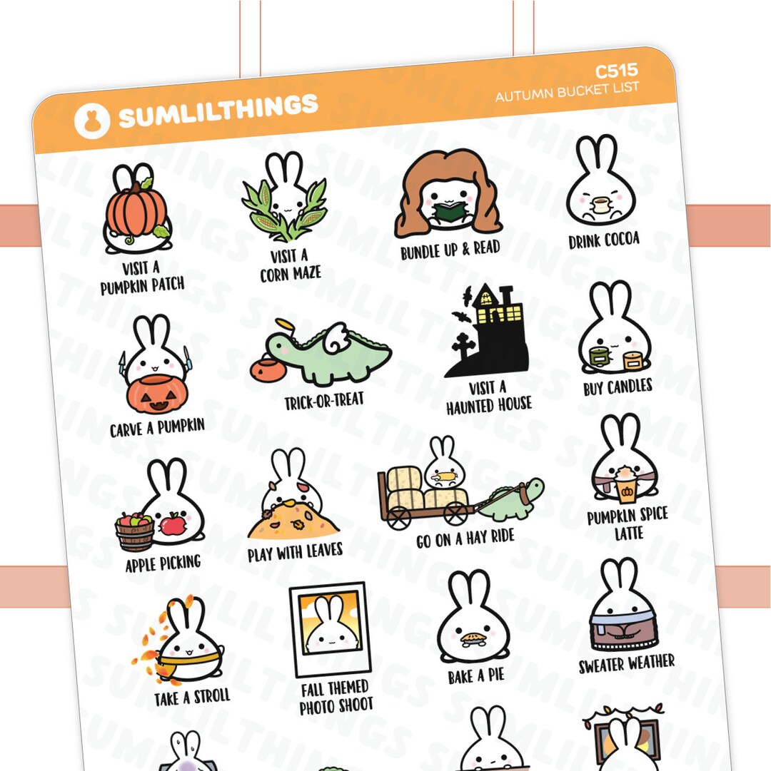Lil' Autumn Bucket List Stickers Hand Drawn Planner Stickers, Journal ...