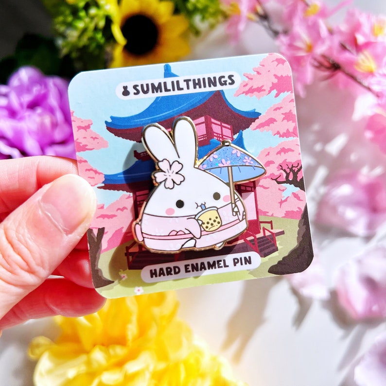 Sakura Boba Milk Tea Bunny Enamel Pin | Boba, Milk Tea, Drink, Bunny ...