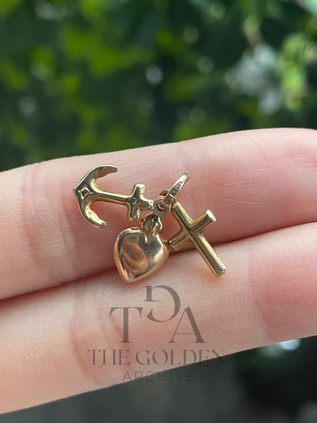 Vintage 10K Gold | Heart, Anchor, & Cross Puff Charm | Faith, Hope ...