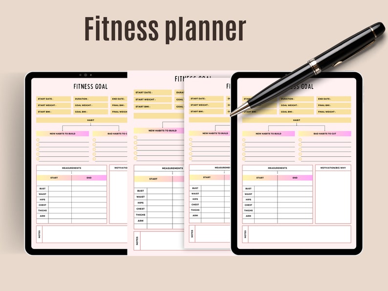 Customizable Fitness Planner, Workout Tracker, Goal Tracker, Health ...